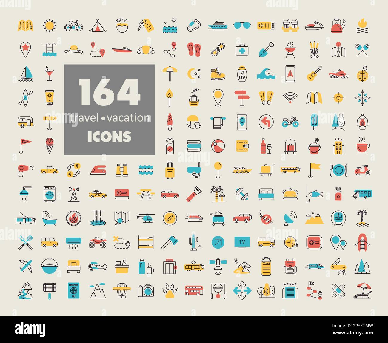 164 travel vacation vector isolated icons set. Graph symbol for travel ...