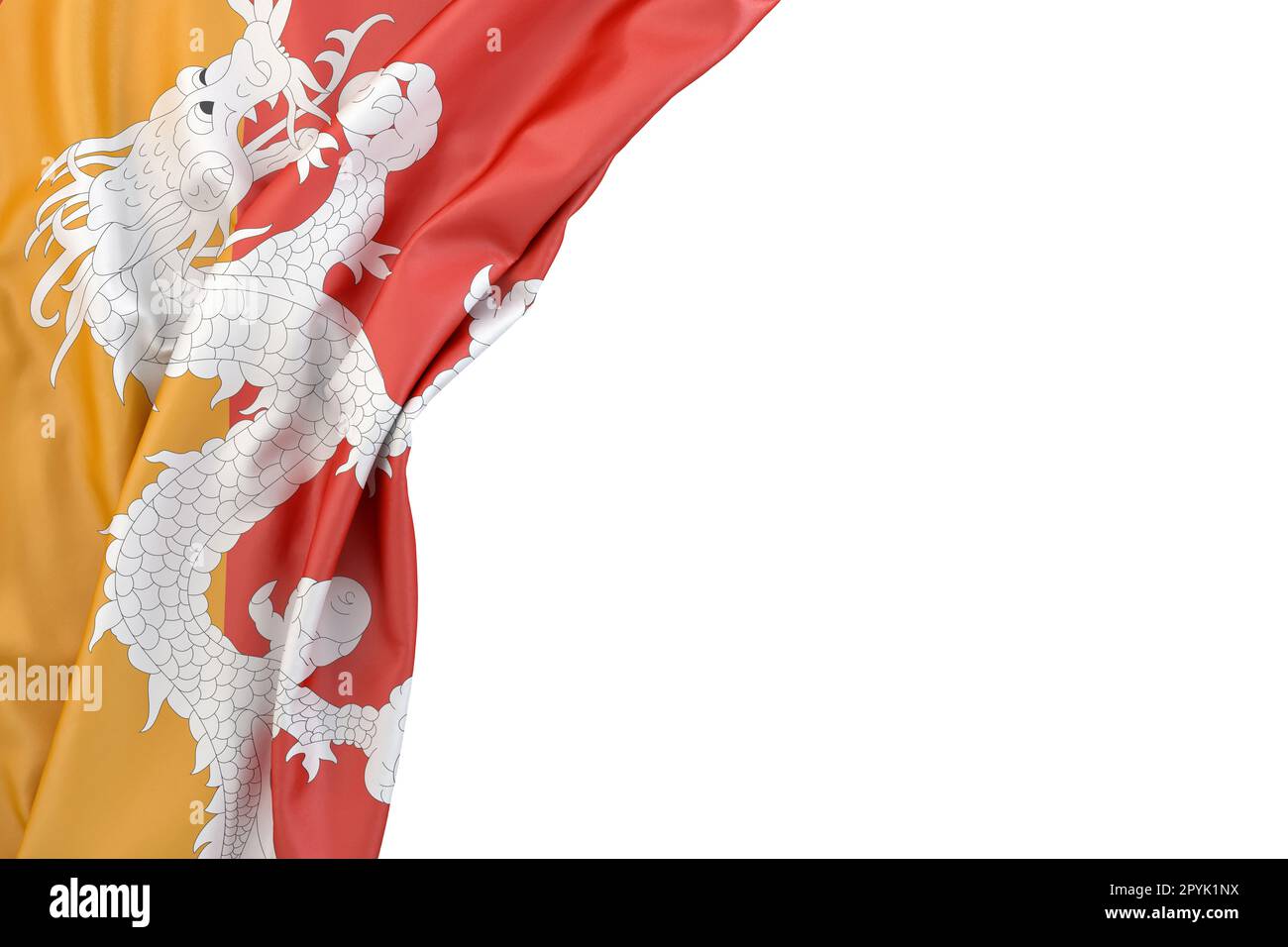 Flag of Bhutan in the corner on white background. 3D rendering ...