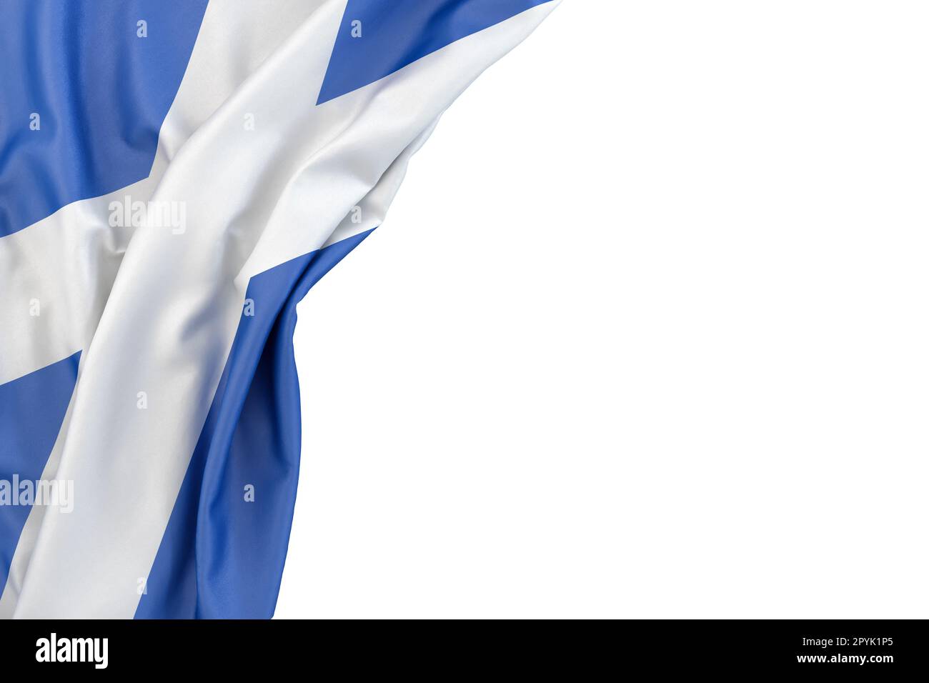 Flag of Scotland in the corner on white background. 3D rendering ...