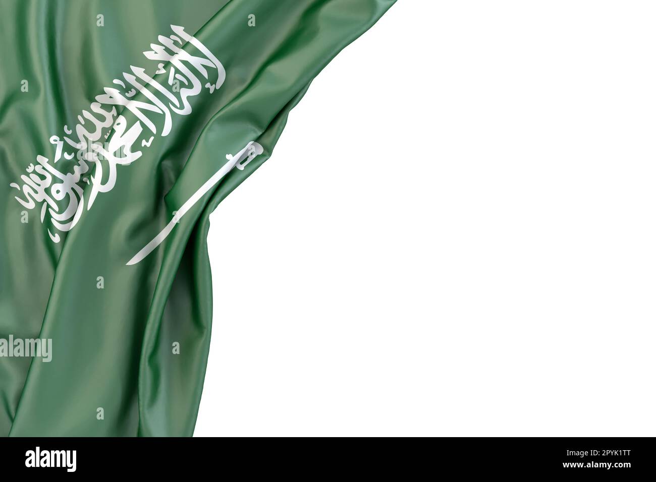Flag of Saudi Arabia in the corner on white background. 3D rendering ...