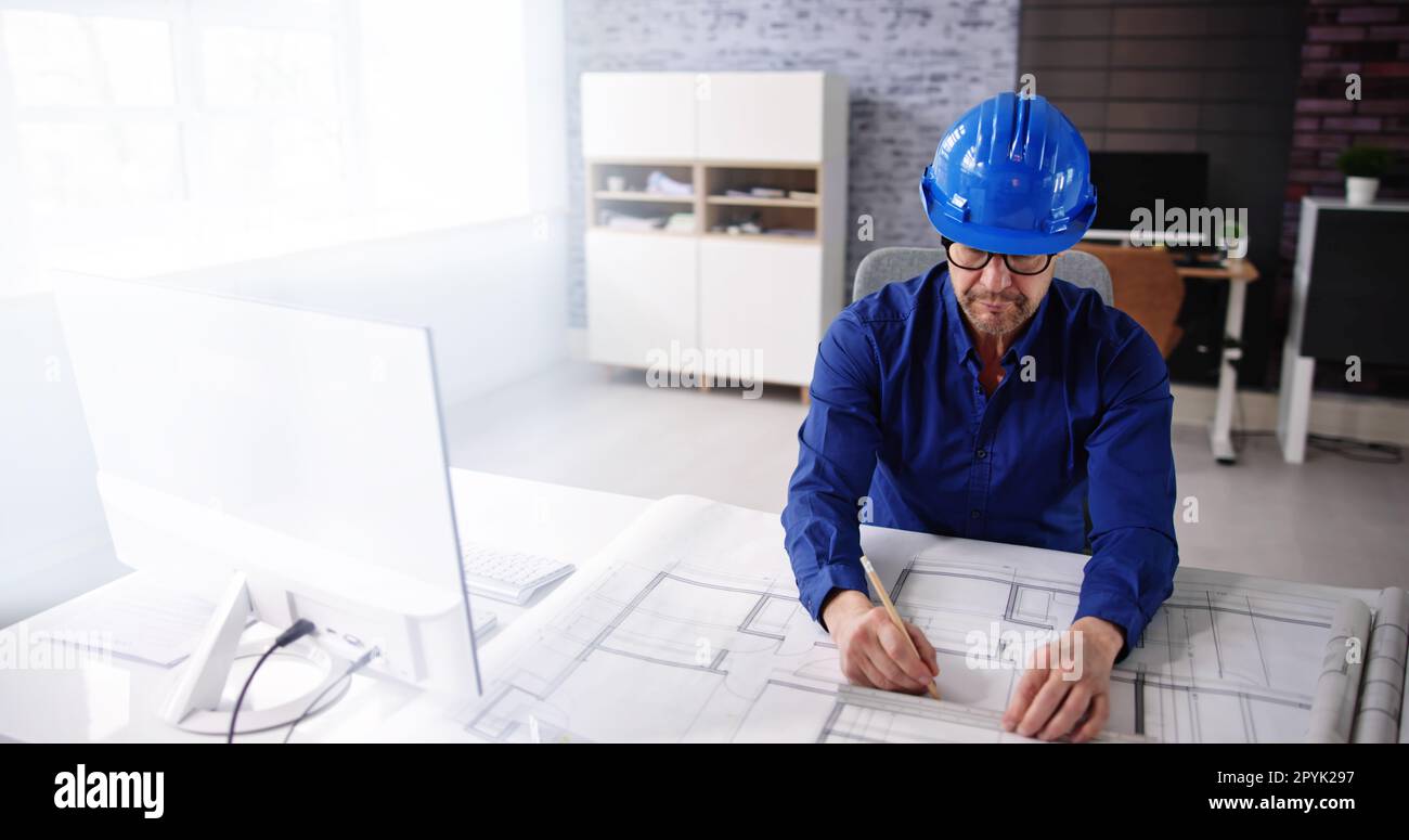 Civil Engineer Drawing Architecture Plan Blueprint Stock Photo - Alamy