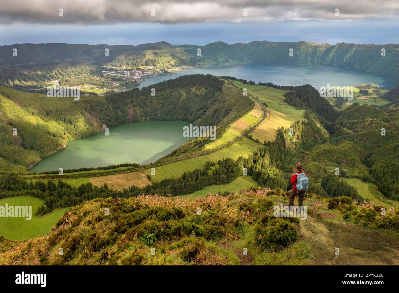 Portugal, Azores, Sao Miguel Island, Walking path leading to the view ...