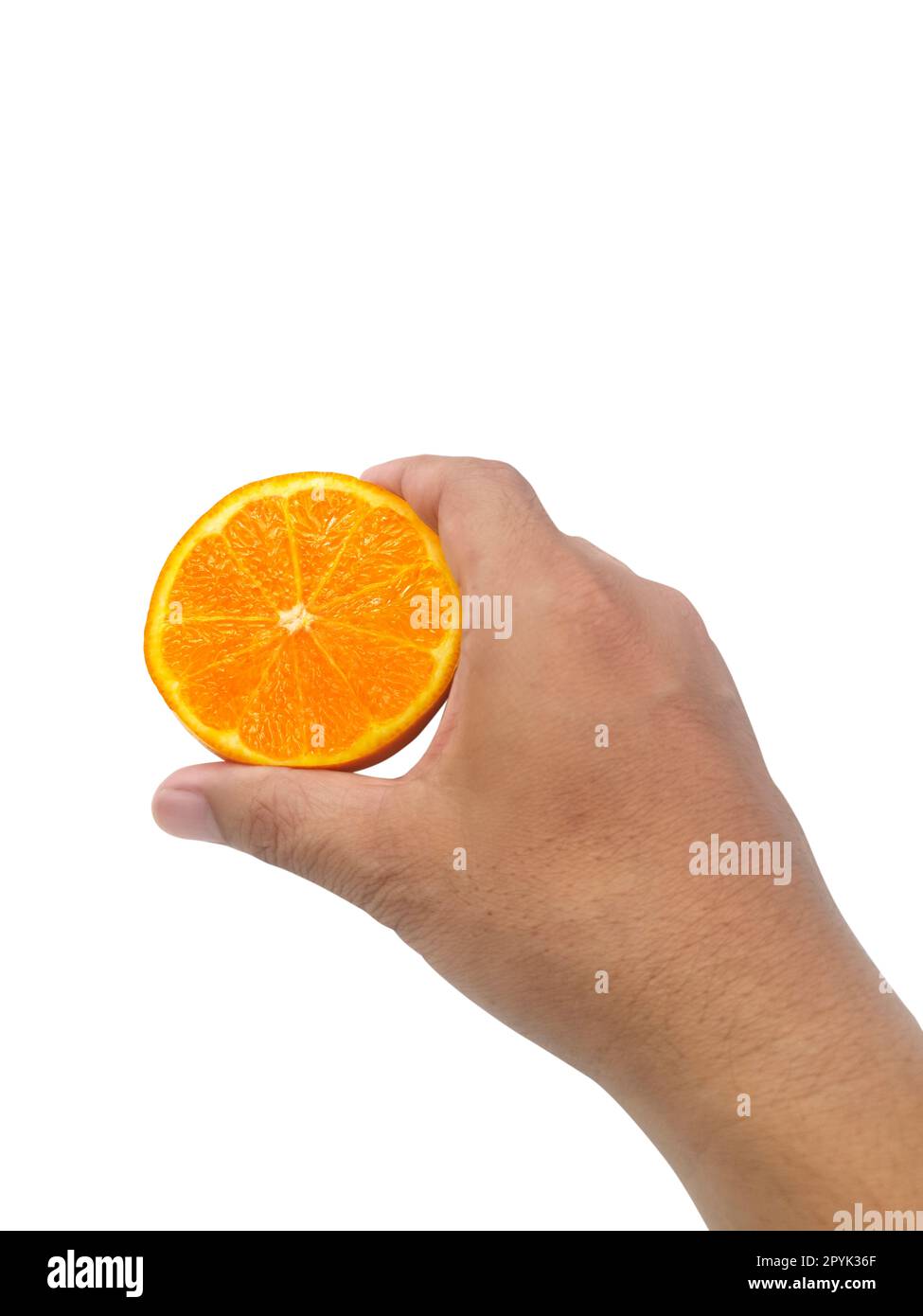 hand holding slice of orange isolated on white background Stock Photo ...