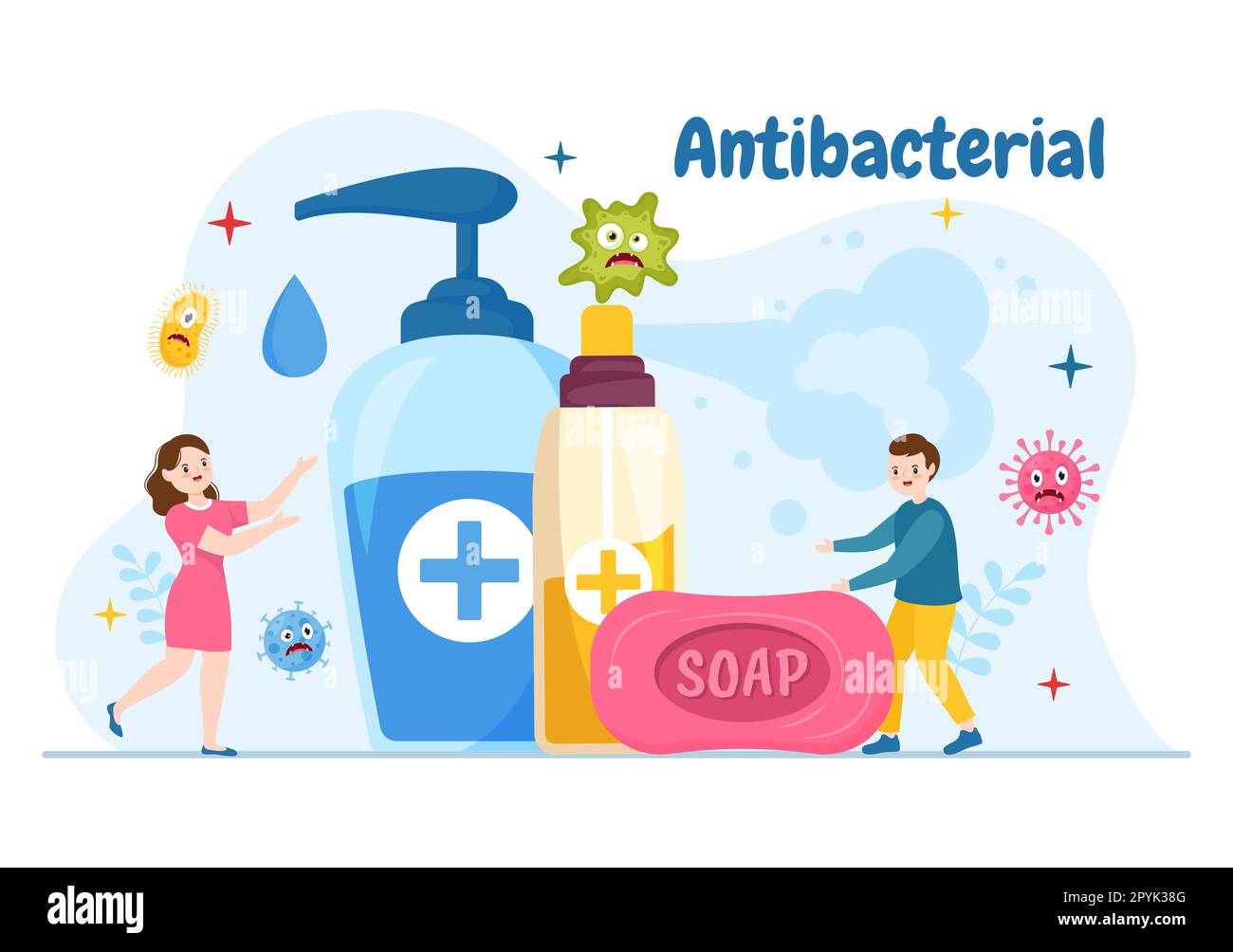 Antibacterial Illustration with Washing Hands, Virus Infection and ...