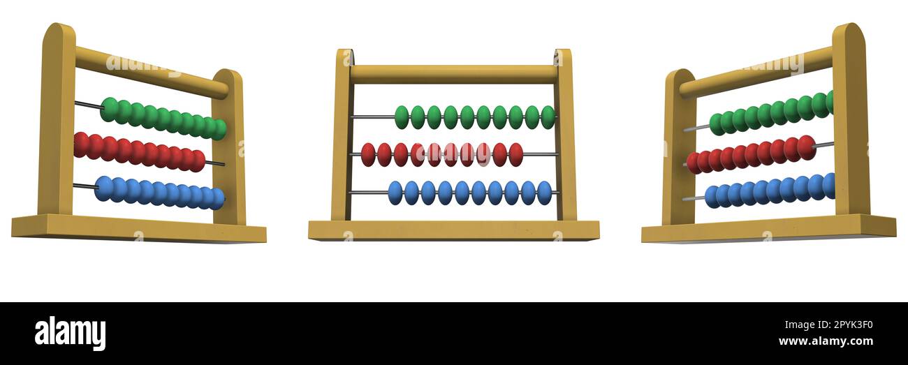 abacus on transparent background, left, front and right view (3d render ...