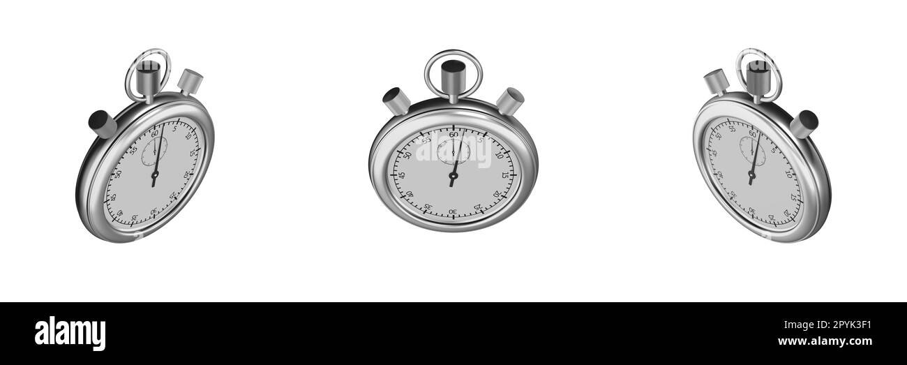 vintage stopwatch on transparent background, left, front and right view ...