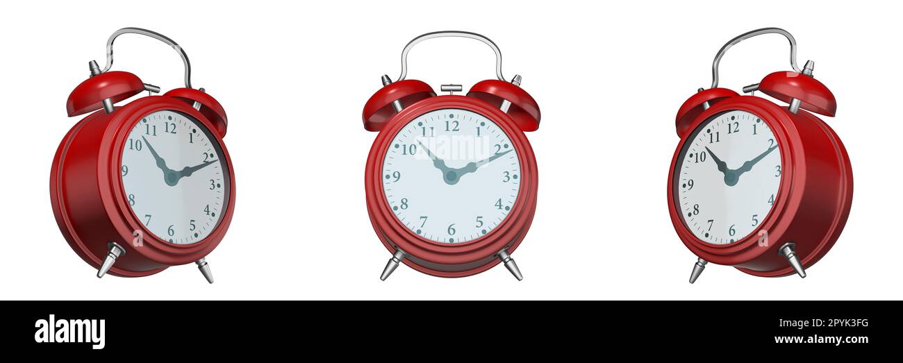 vintage alarm clock on transparent background, left, front and right ...