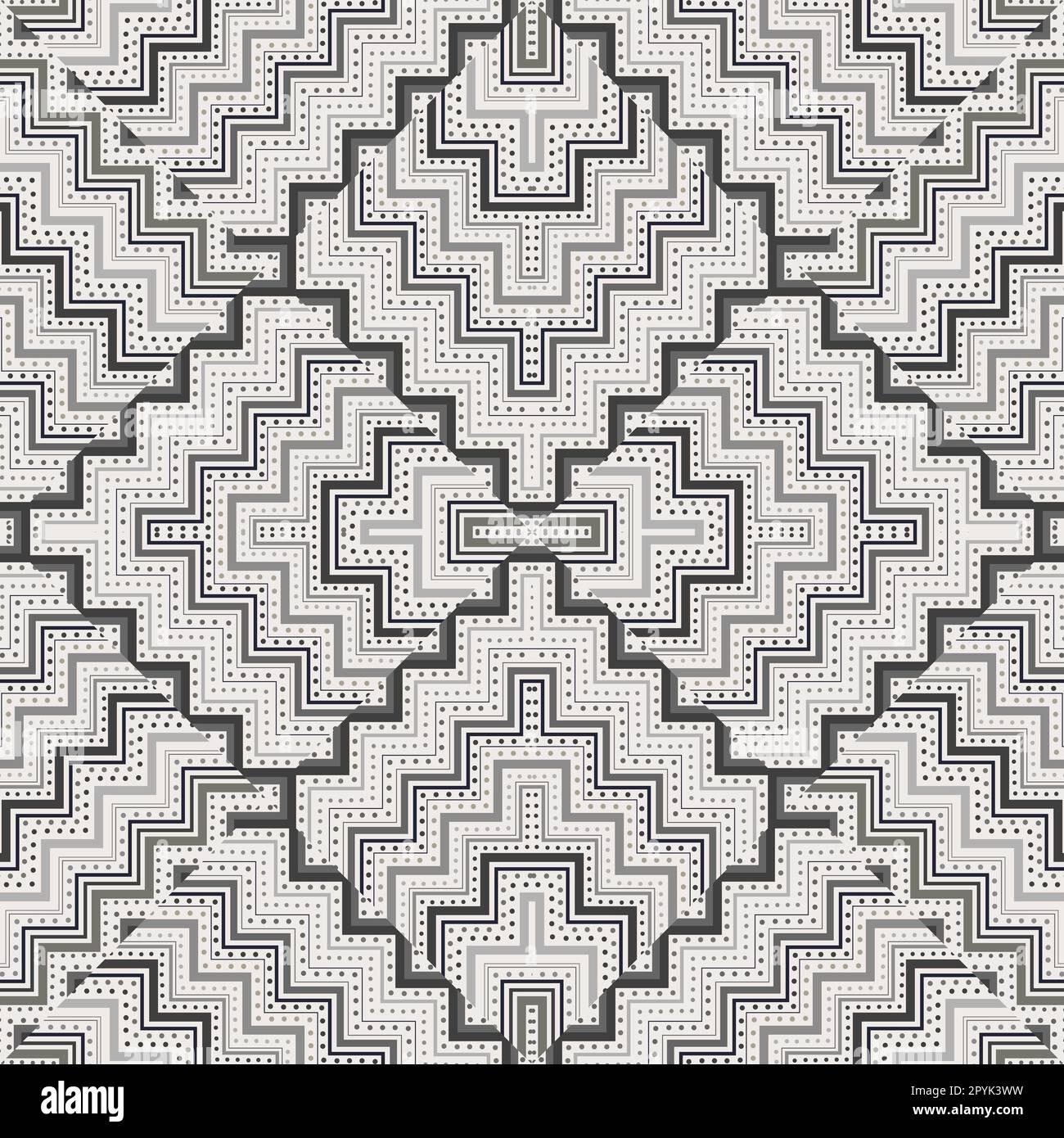 Monochrome chevron zig zag pattern with dots and stripes Stock Photo ...