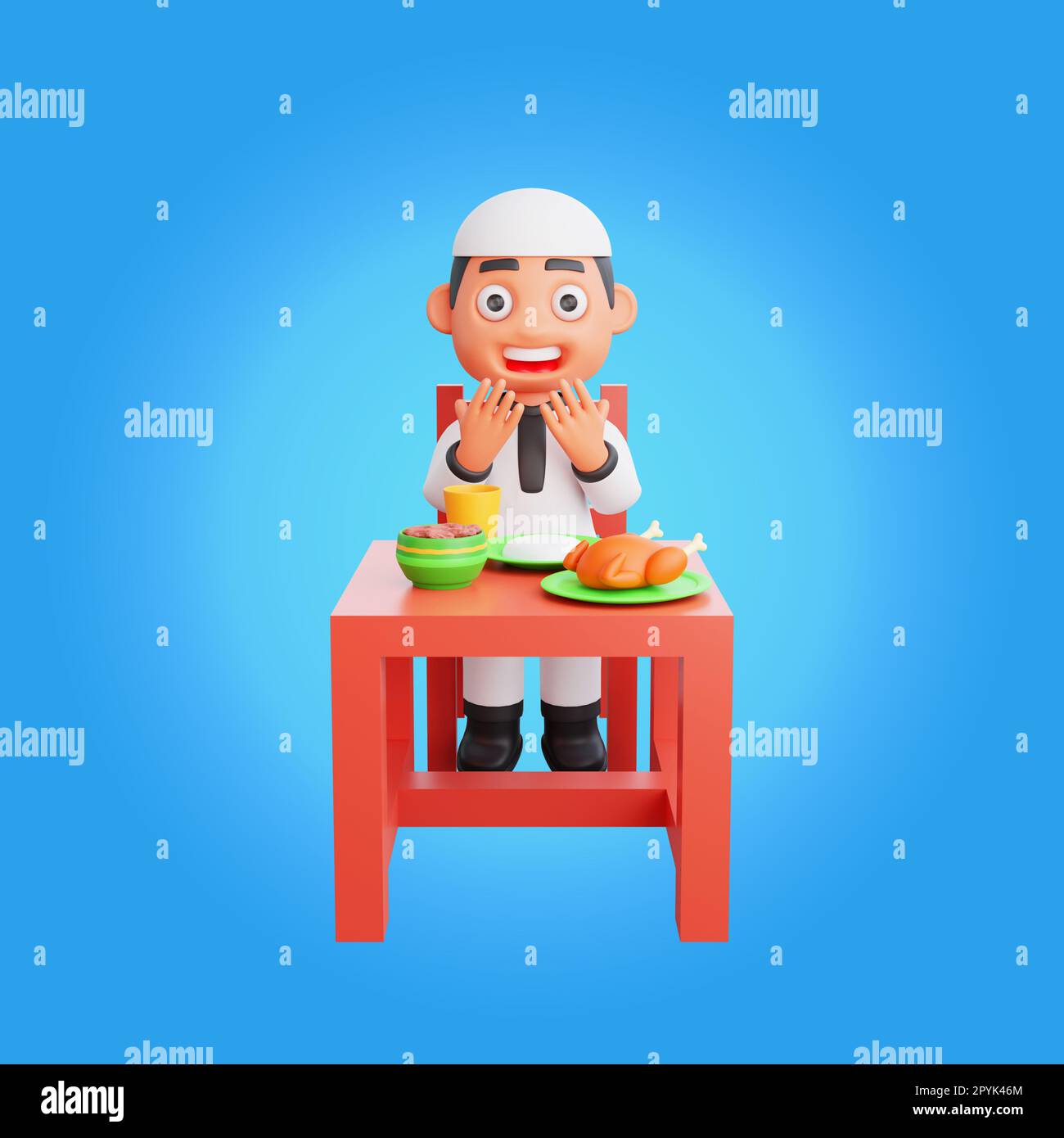3D Rendering of a Muslim Character Breaking Fast Stock Photo - Alamy
