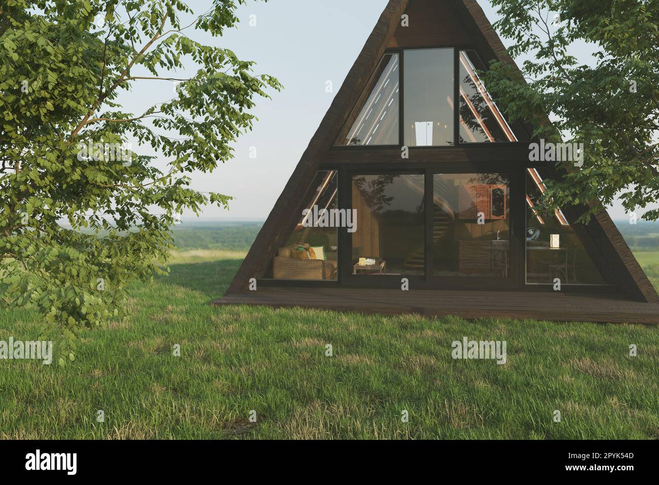 A-frame house, triangular house hut, exterior in nature, house for ...
