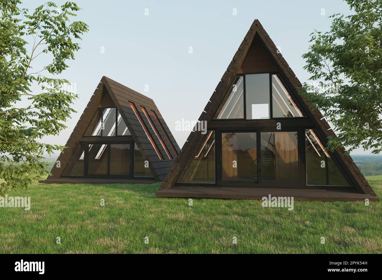 A-frame house, triangular house hut, exterior in nature, house for ...