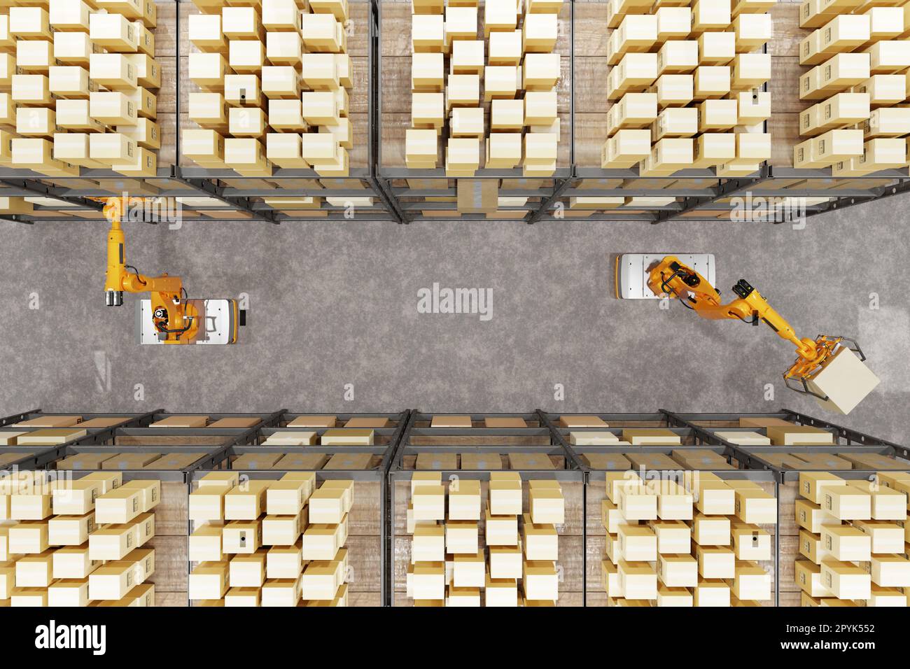 Warehouse, automatic robots, loading and unloading of boxes and goods, artificial intelligence ...