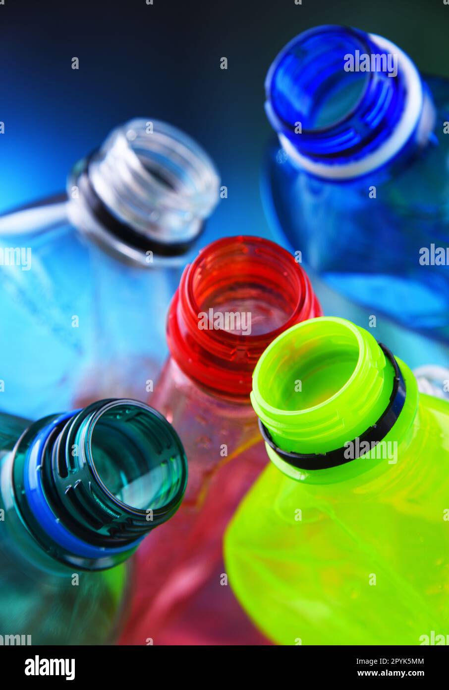Empty colored carbonated drink bottles. Plastic waste Stock Photo - Alamy