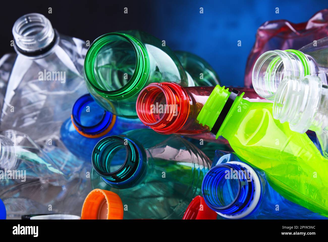Empty colored carbonated drink bottles. Plastic waste Stock Photo - Alamy