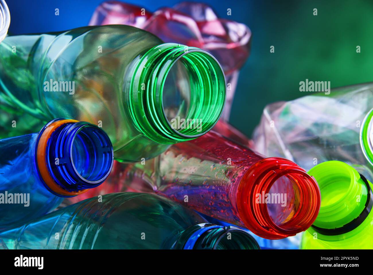 Empty colored carbonated drink bottles. Plastic waste Stock Photo - Alamy