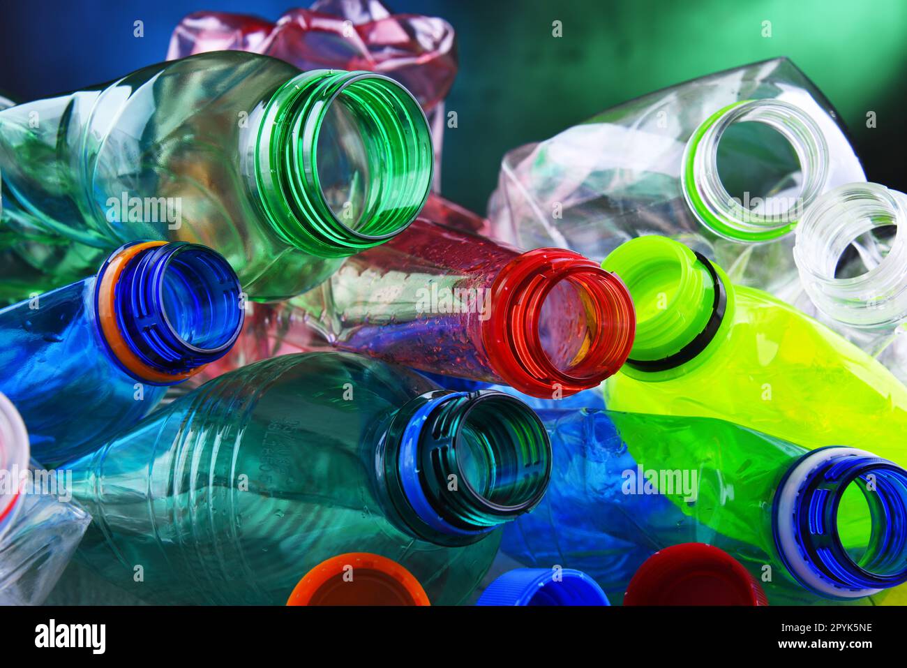 Empty colored carbonated drink bottles. Plastic waste Stock Photo - Alamy