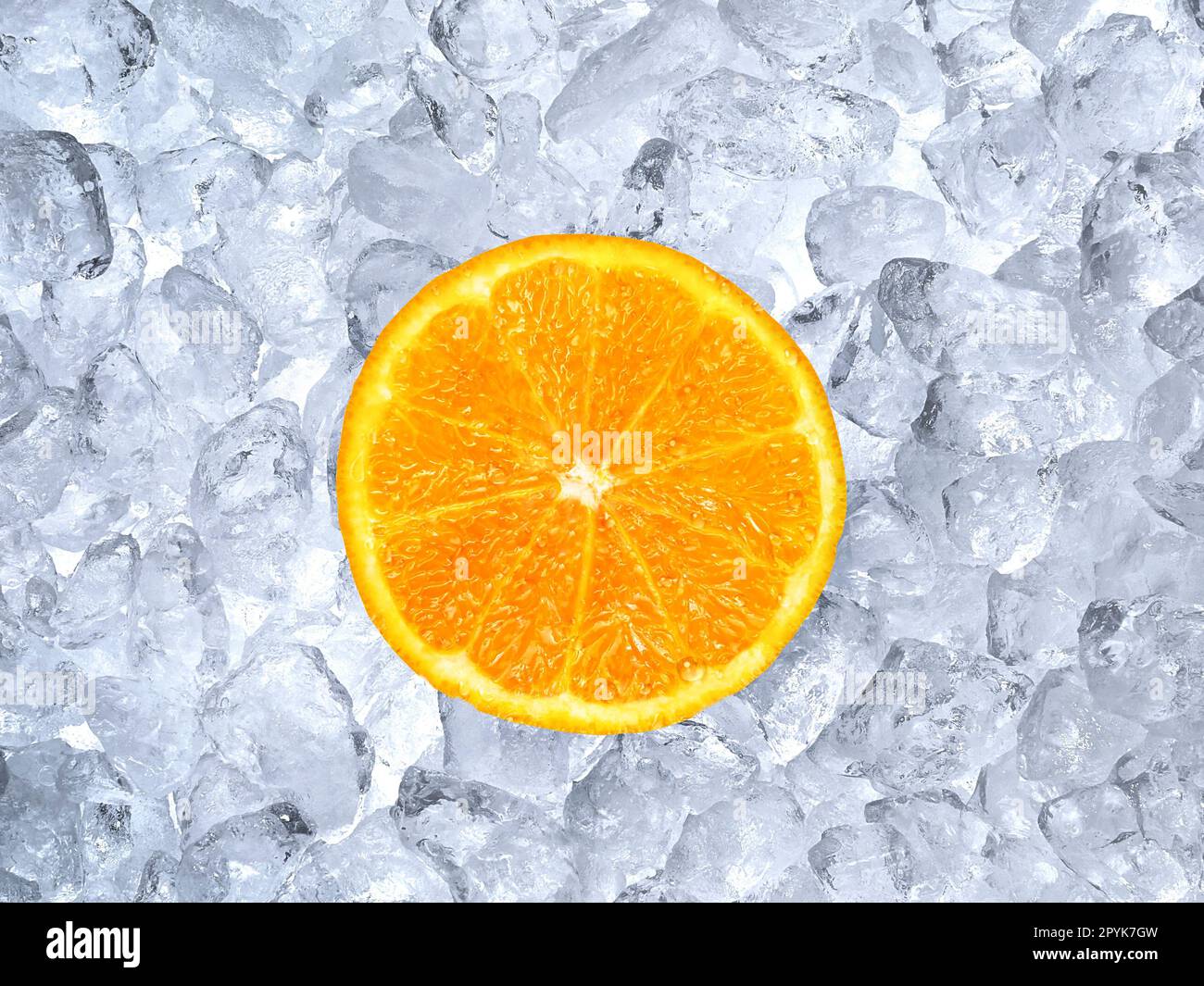 Fresh orange on ice cubes background Stock Photo - Alamy
