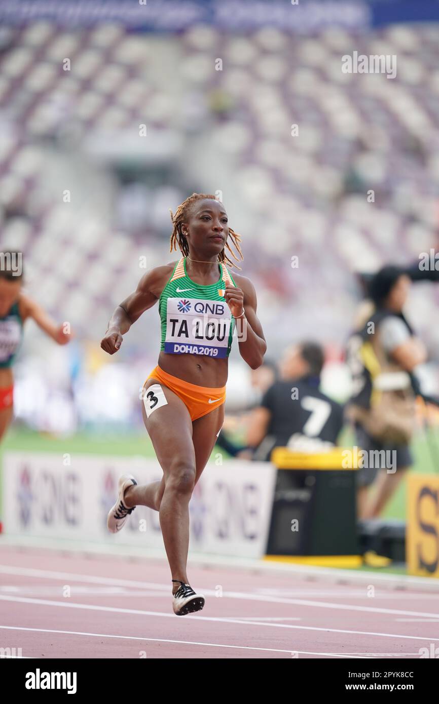 Marie-Josée Ta Lou running the 100m at the 2019 World Athletics ...
