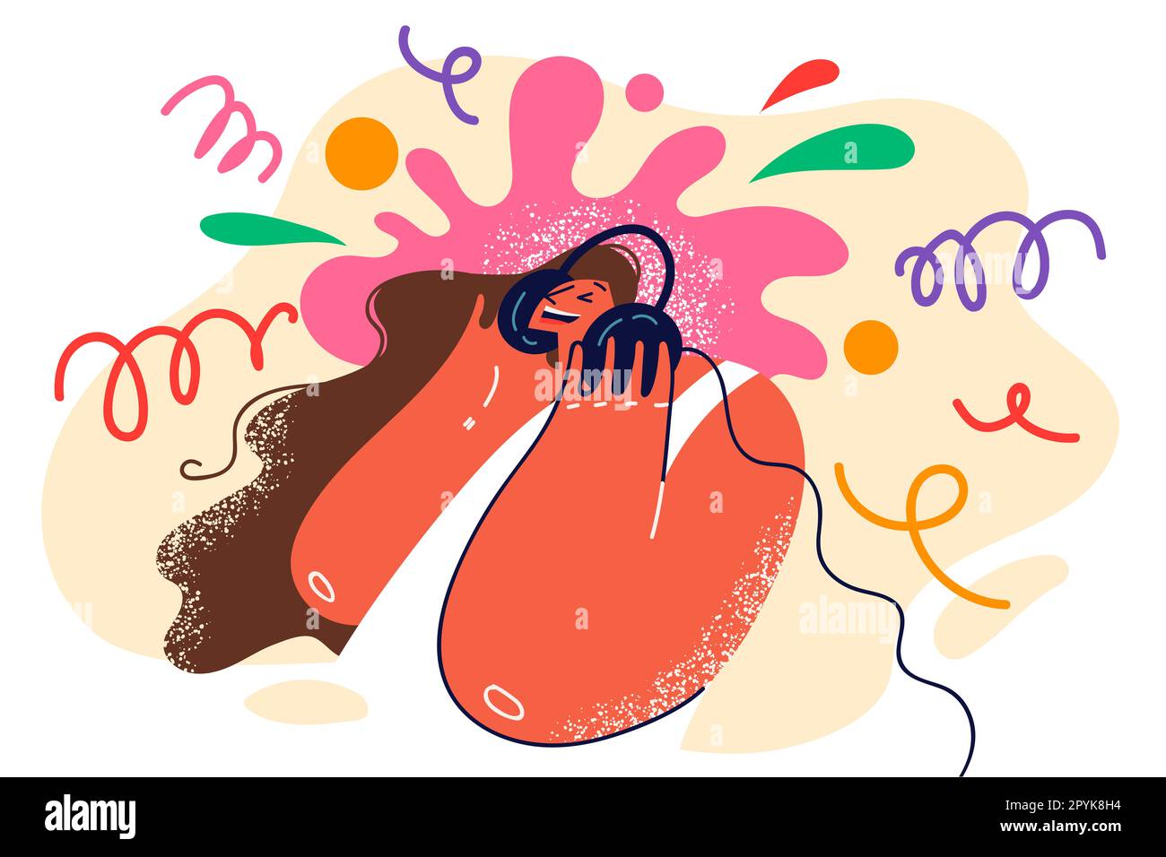 Woman in headphones listening to cool music enjoying good rhythm and ...