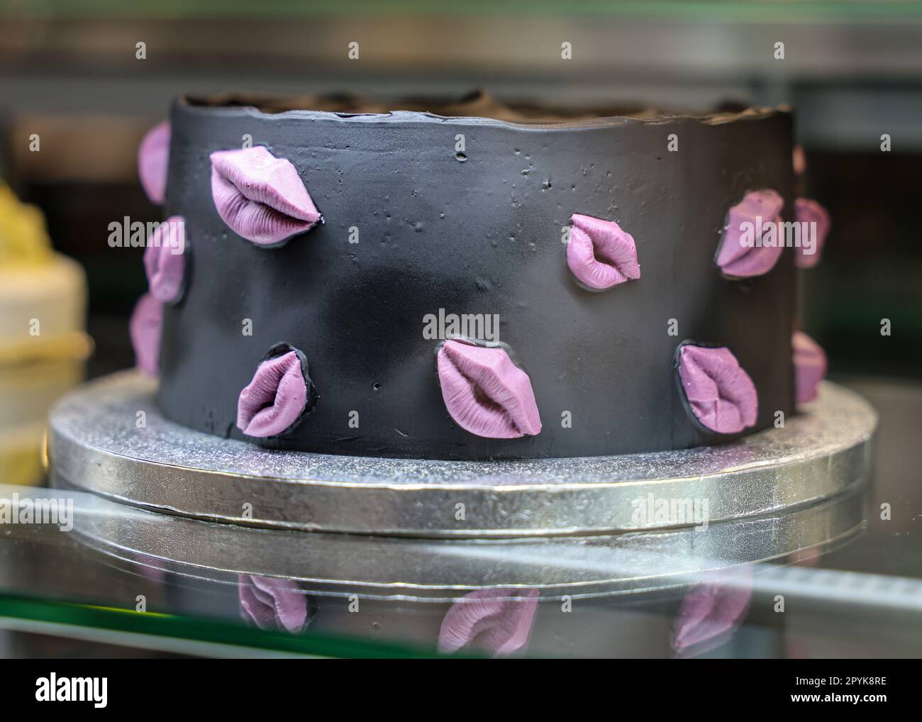 Chocolate cake decorated with sweet pink lips Stock Photo - Alamy