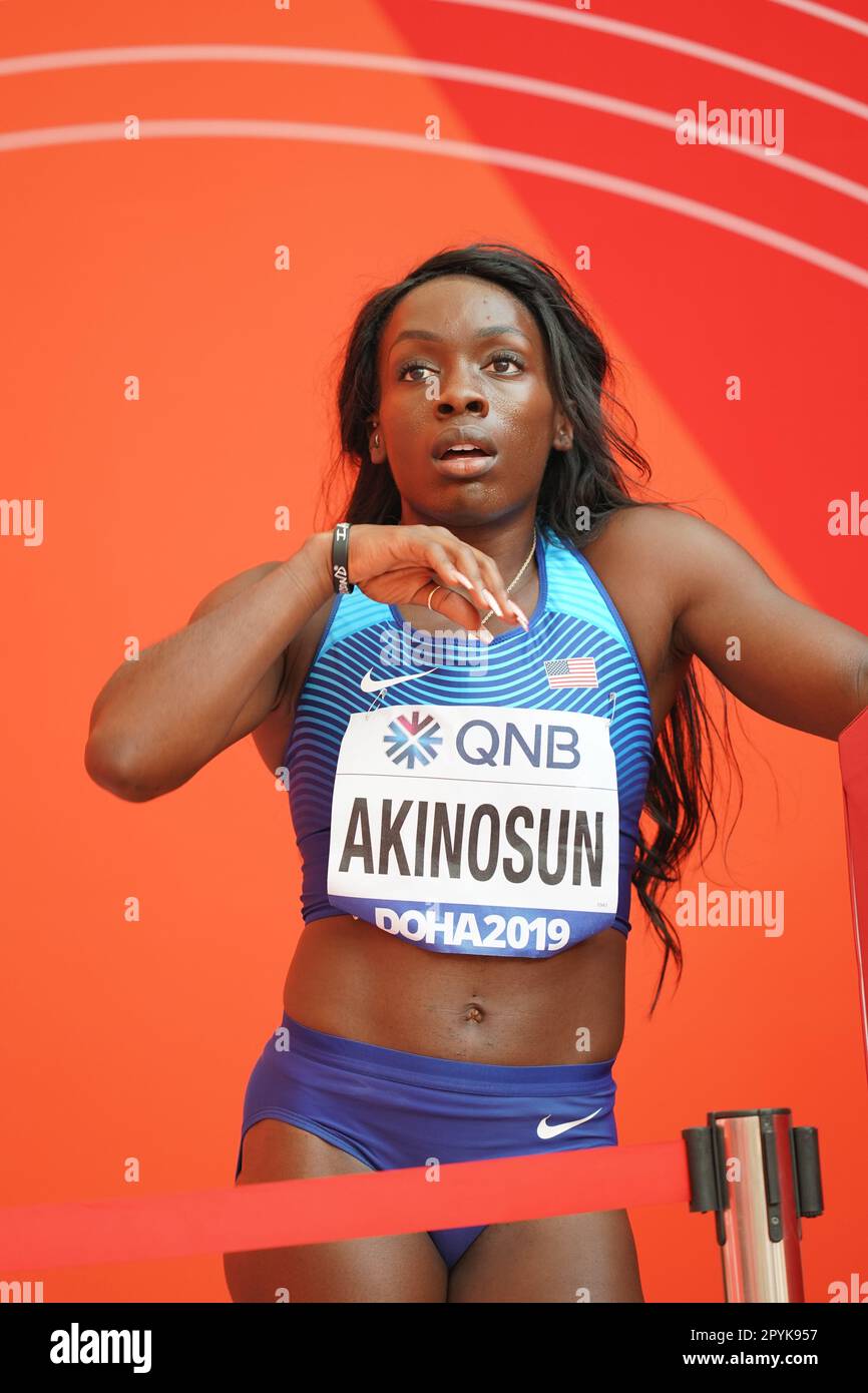 Morolake Akinosun running the 100m at the 2019 World Athletics Championships in Doha Stock Photo ...
