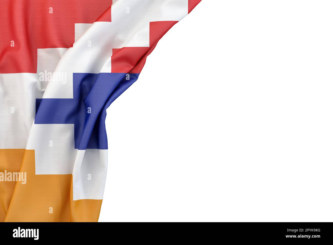 Flag of Nagorno-Karabakh Republic in the corner on white background. 3D rendering. Isolated ...