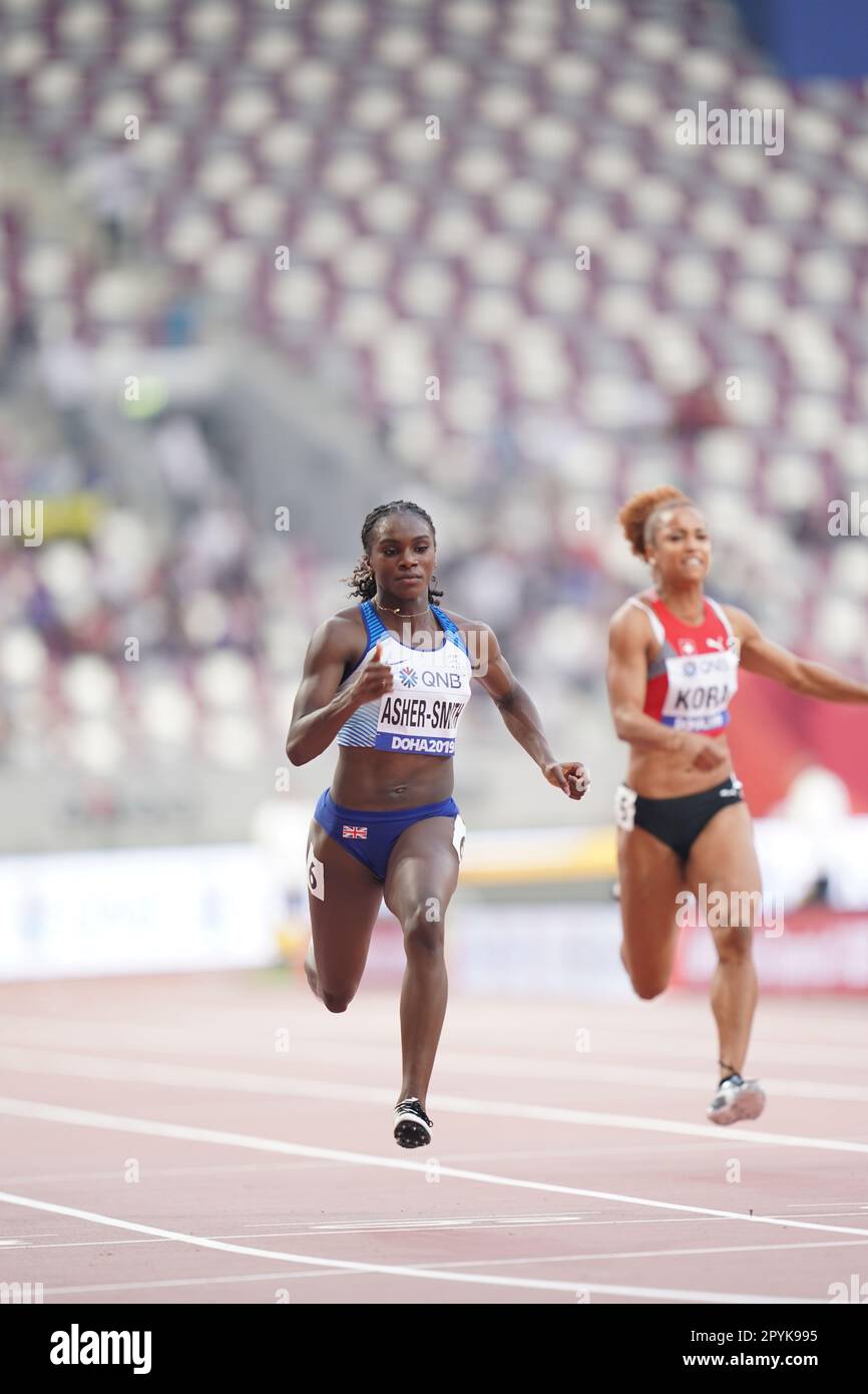 Dina Asher-Smith running the 100m at the 2019 World Athletics ...