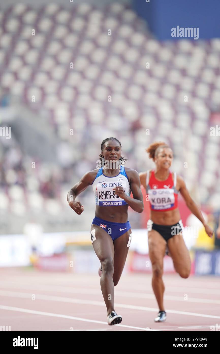 Dina Asher-Smith running the 100m at the 2019 World Athletics ...