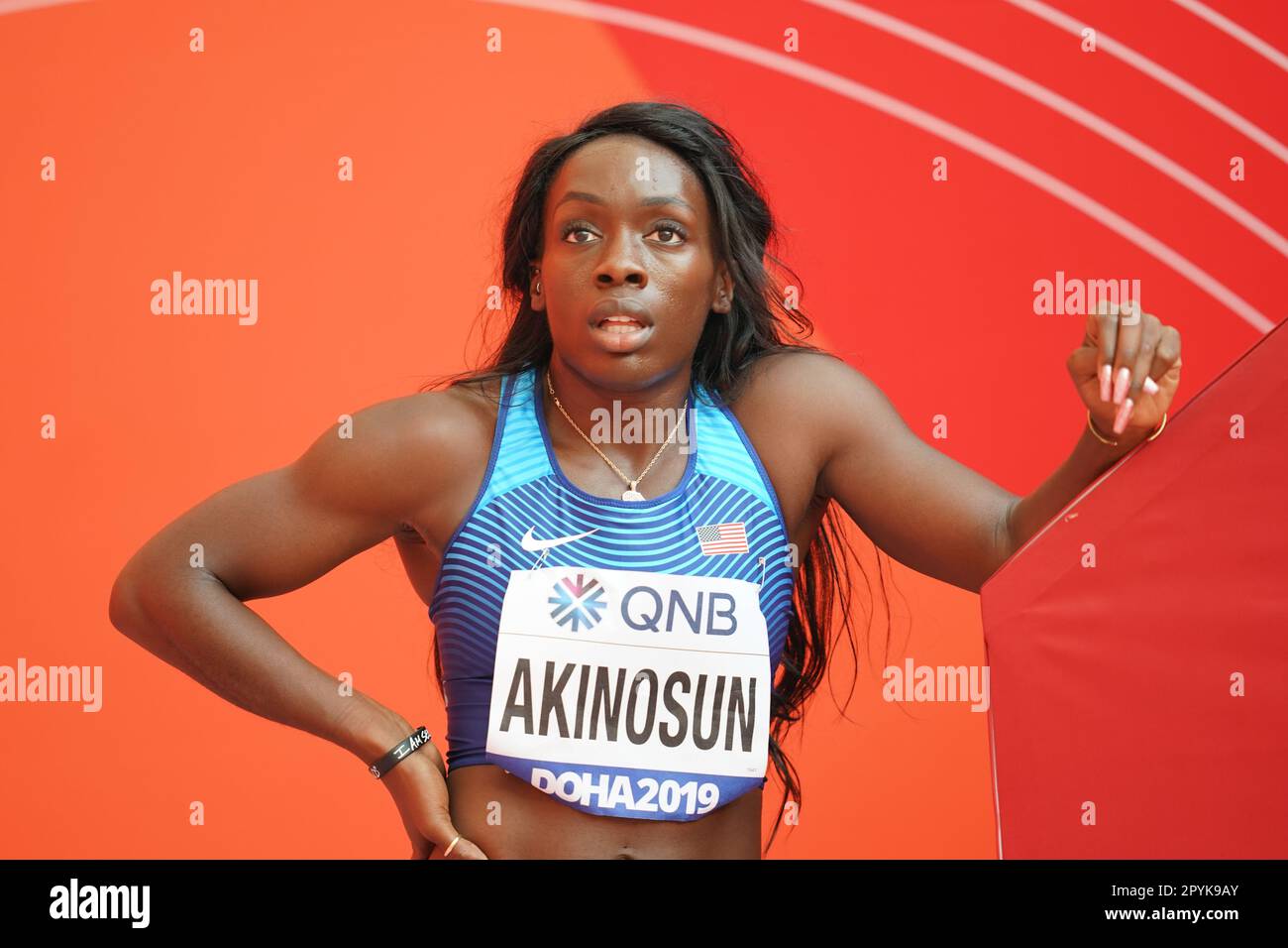 Morolake Akinosun running the 100m at the 2019 World Athletics Championships in Doha Stock Photo ...