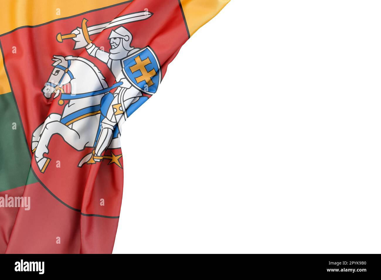 Flag of Lithuania with Coat of Arms in the corner on white background ...