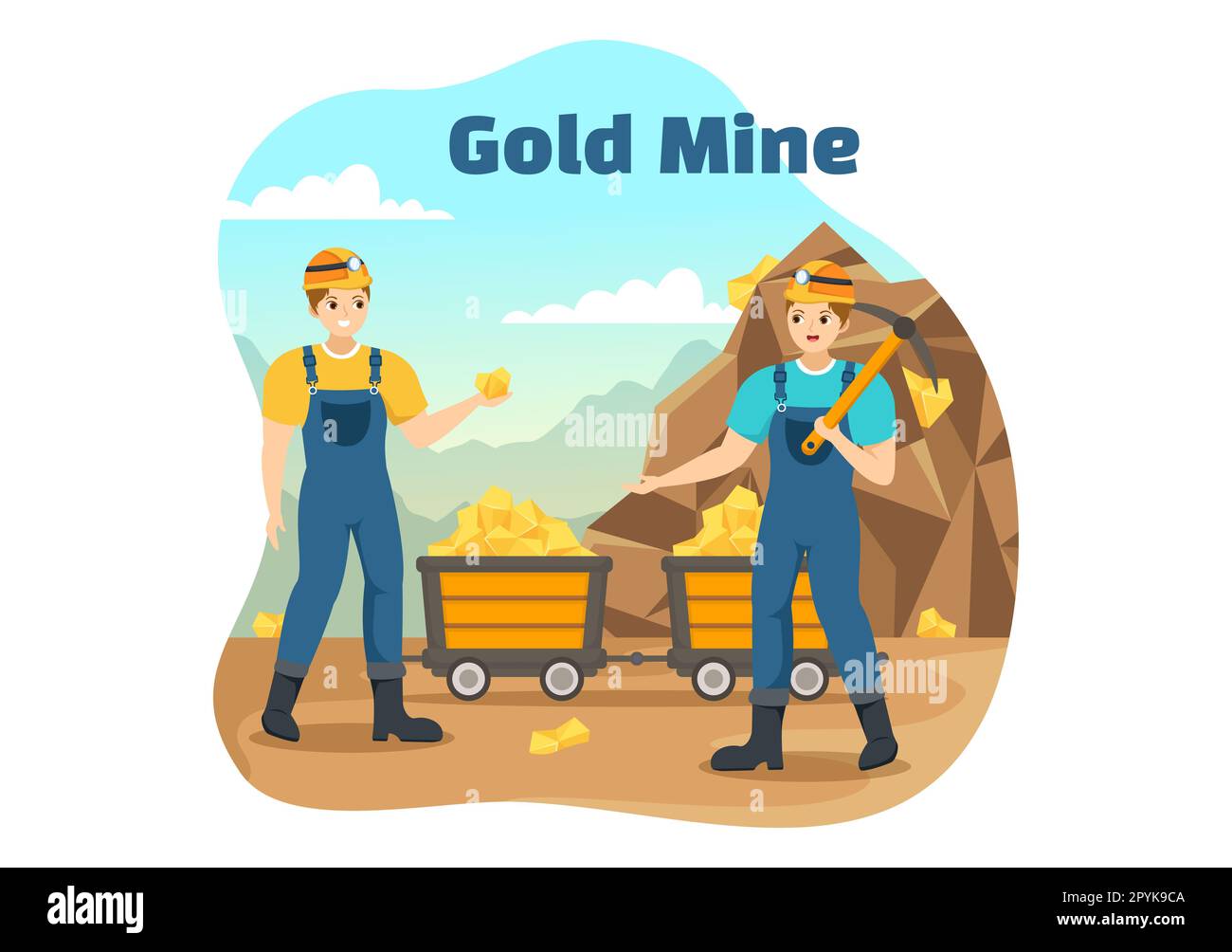 Gold Mine Illustration with Mining Industry Activity for Treasure, Pile ...