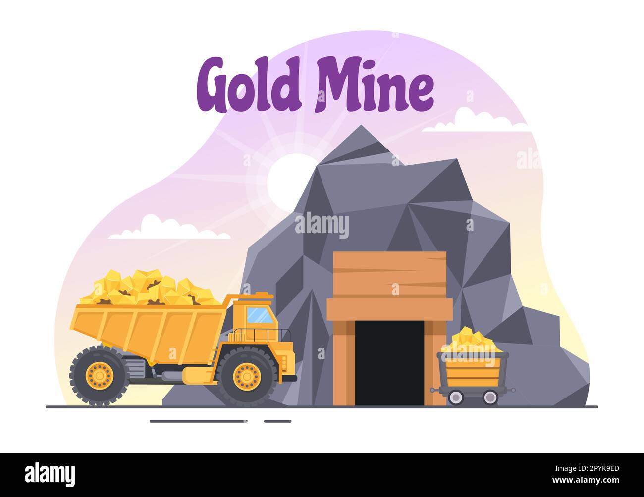 Gold Mine Illustration with Mining Industry Activity for Treasure, Pile ...