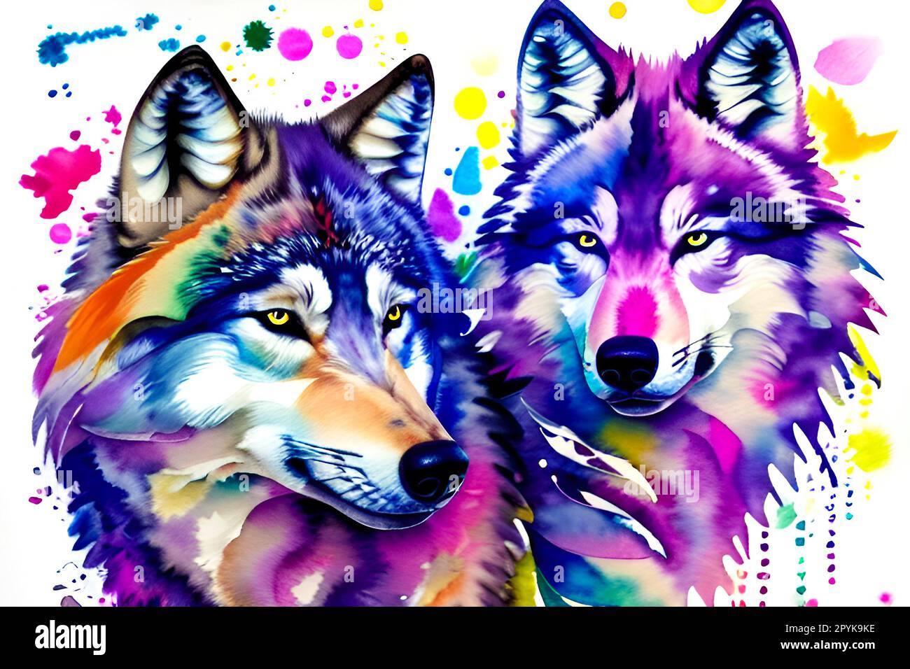 colorful drawing of a wolf with a rainbow Stock Photo - Alamy