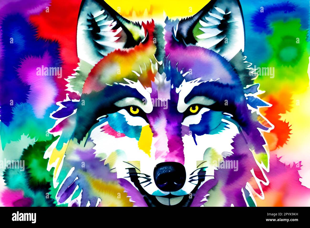 colorful drawing of a wolf with a rainbow Stock Photo - Alamy