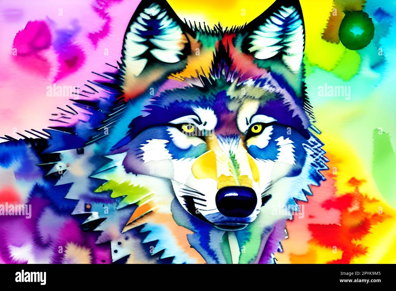colorful drawing of a wolf with a rainbow Stock Photo - Alamy