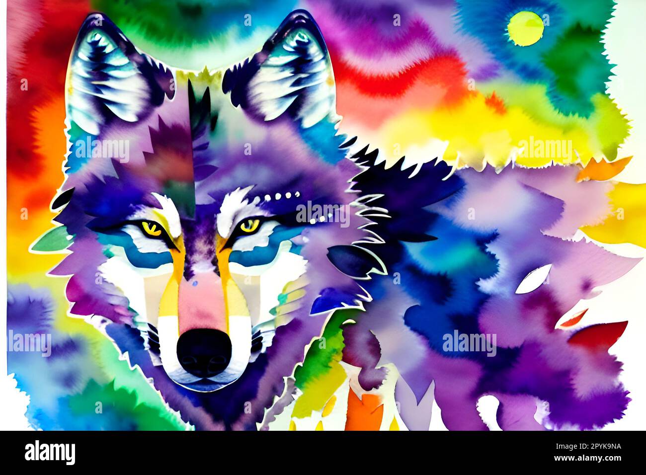 colorful drawing of a wolf with a rainbow Stock Photo - Alamy