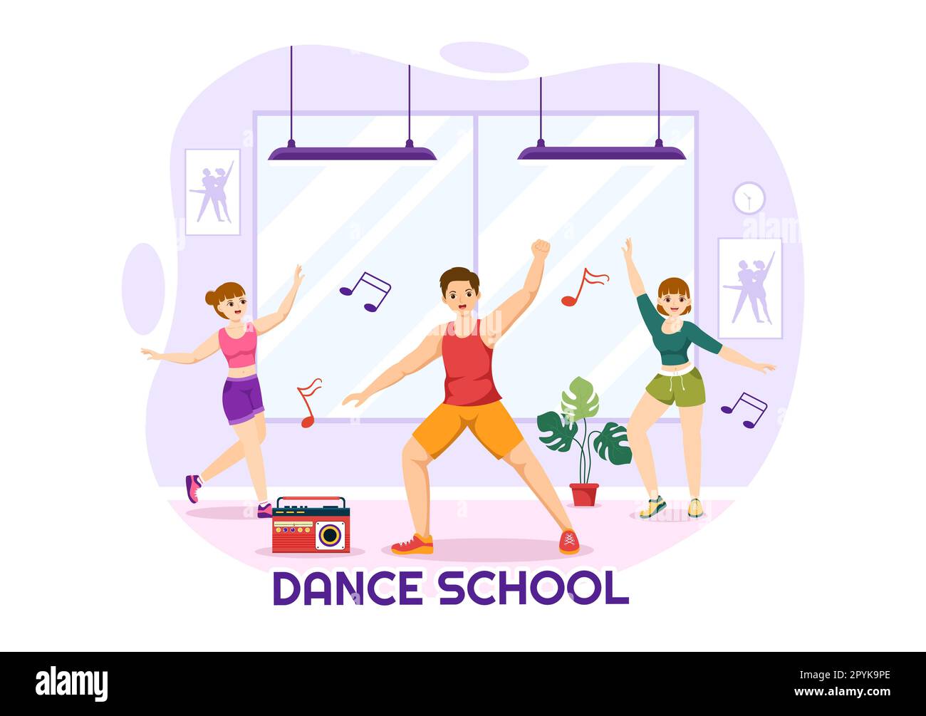 Dance School Illustration of People Dancing or Choreography with Music ...