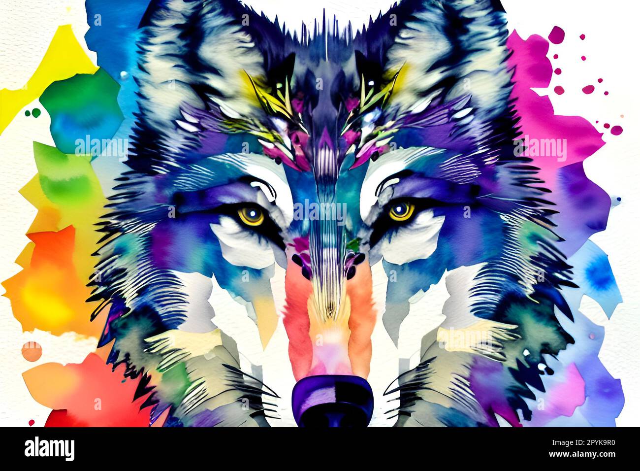 colorful drawing of a wolf with a rainbow Stock Photo - Alamy