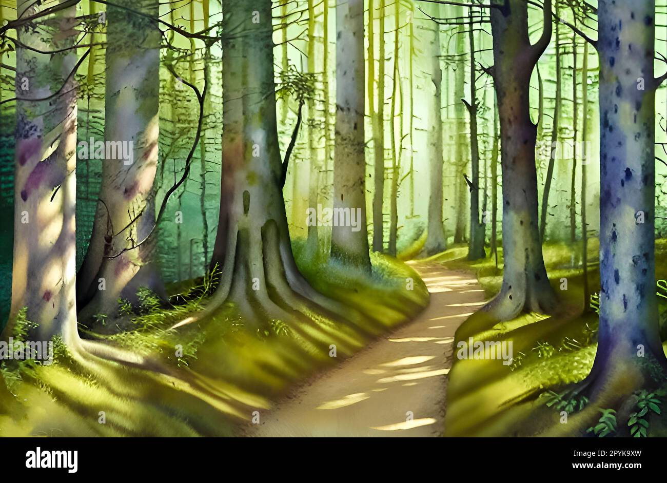 forest landscape with trees and leaves Stock Photo - Alamy