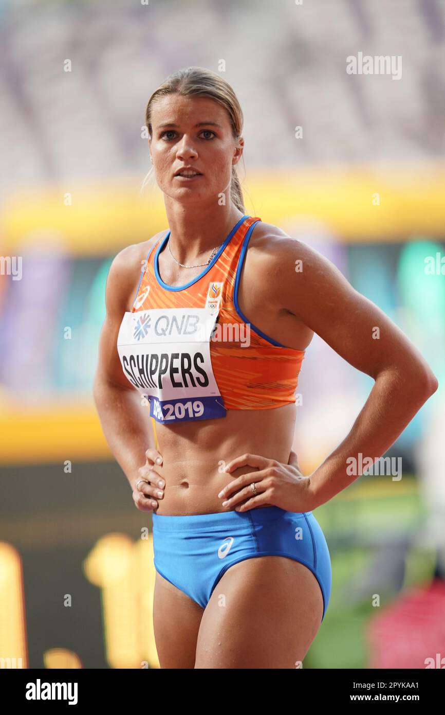 Dafne Schippers running the 100m at the 2019 World Athletics Championships in Doha Stock Photo ...