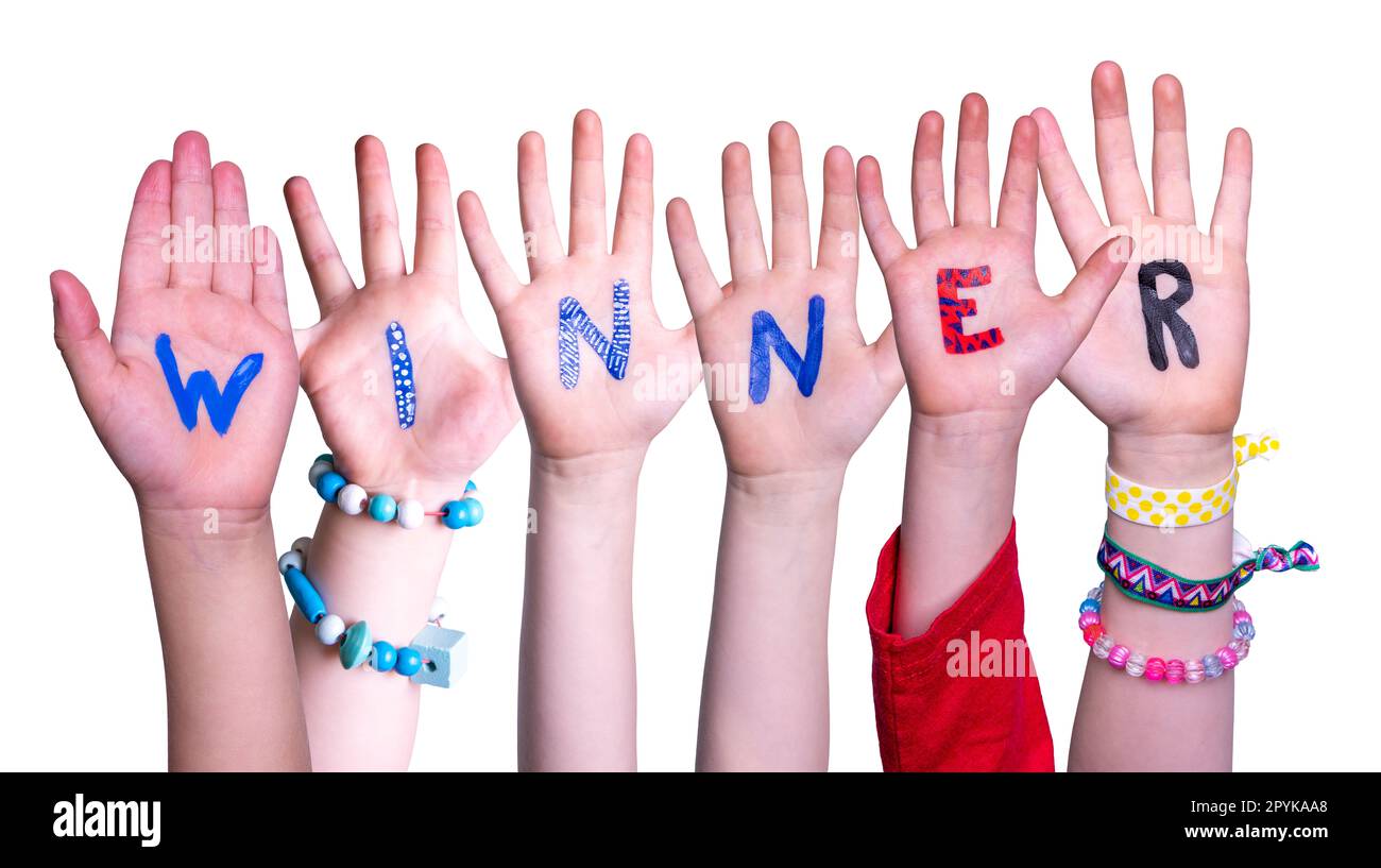 Children Hands Building Word Winner. White Background Stock Photo - Alamy