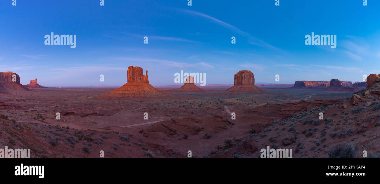 Monument Valley Landscape Panorama at Night - West Mitten Butte, East ...