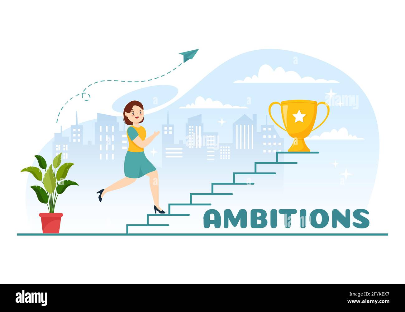 Ambition Illustration with Entrepreneur Climbing the Ladder to Success ...