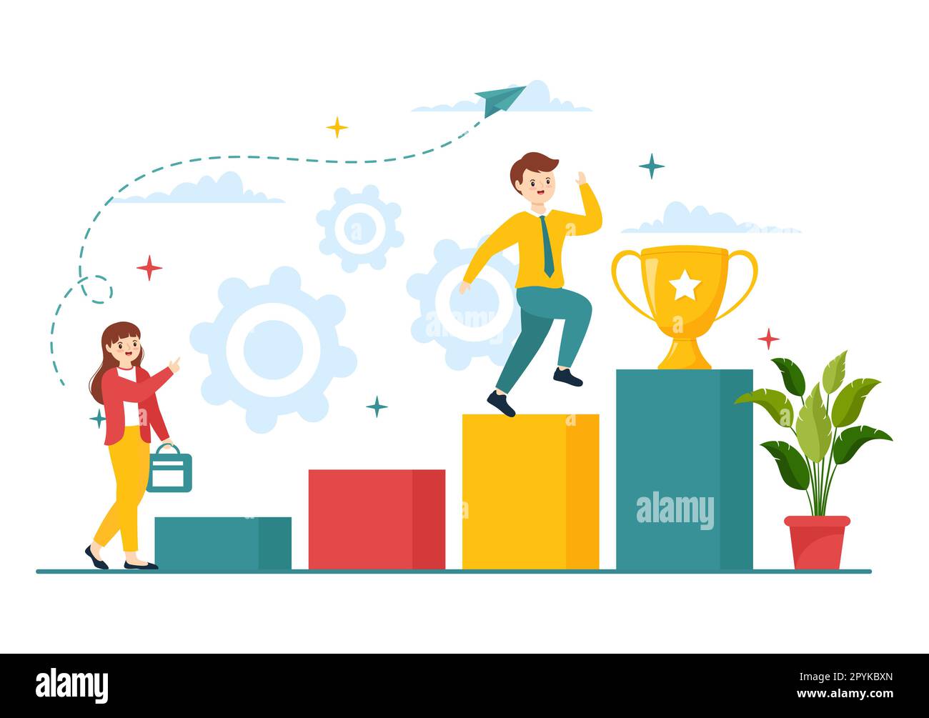 Ambition Illustration with Entrepreneur Climbing the Ladder to Success ...