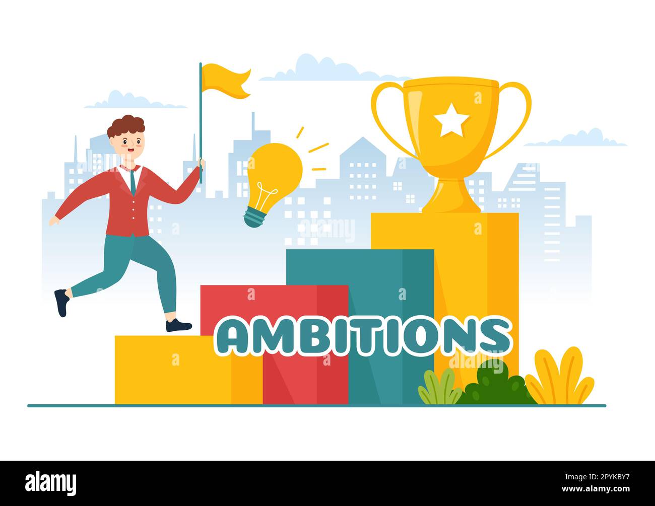 Ambition Illustration with Entrepreneur Climbing the Ladder to Success ...