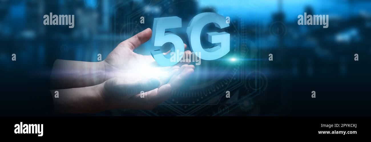 Concept of future technology 5G network systems and internet. 3d ...