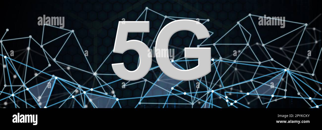5G Fast speed wireless internet connection and technology concept. 3d ...