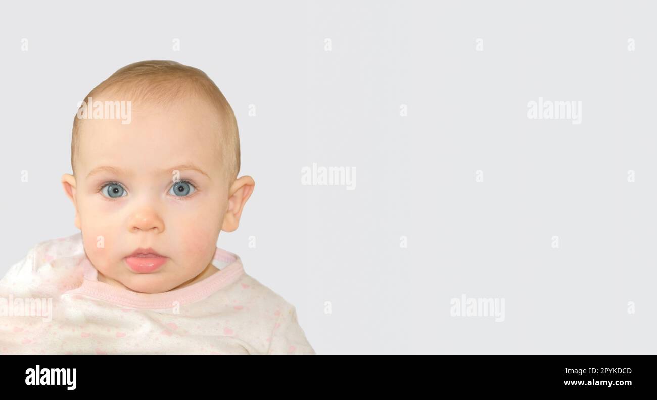 Close Up of Baby Child Face on Studio Background. Baby Girl Positive ...