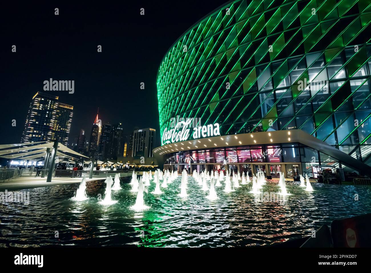 17 January 2023, Dubai, UAE: Illuminated Coca Cola arena stadium in ...