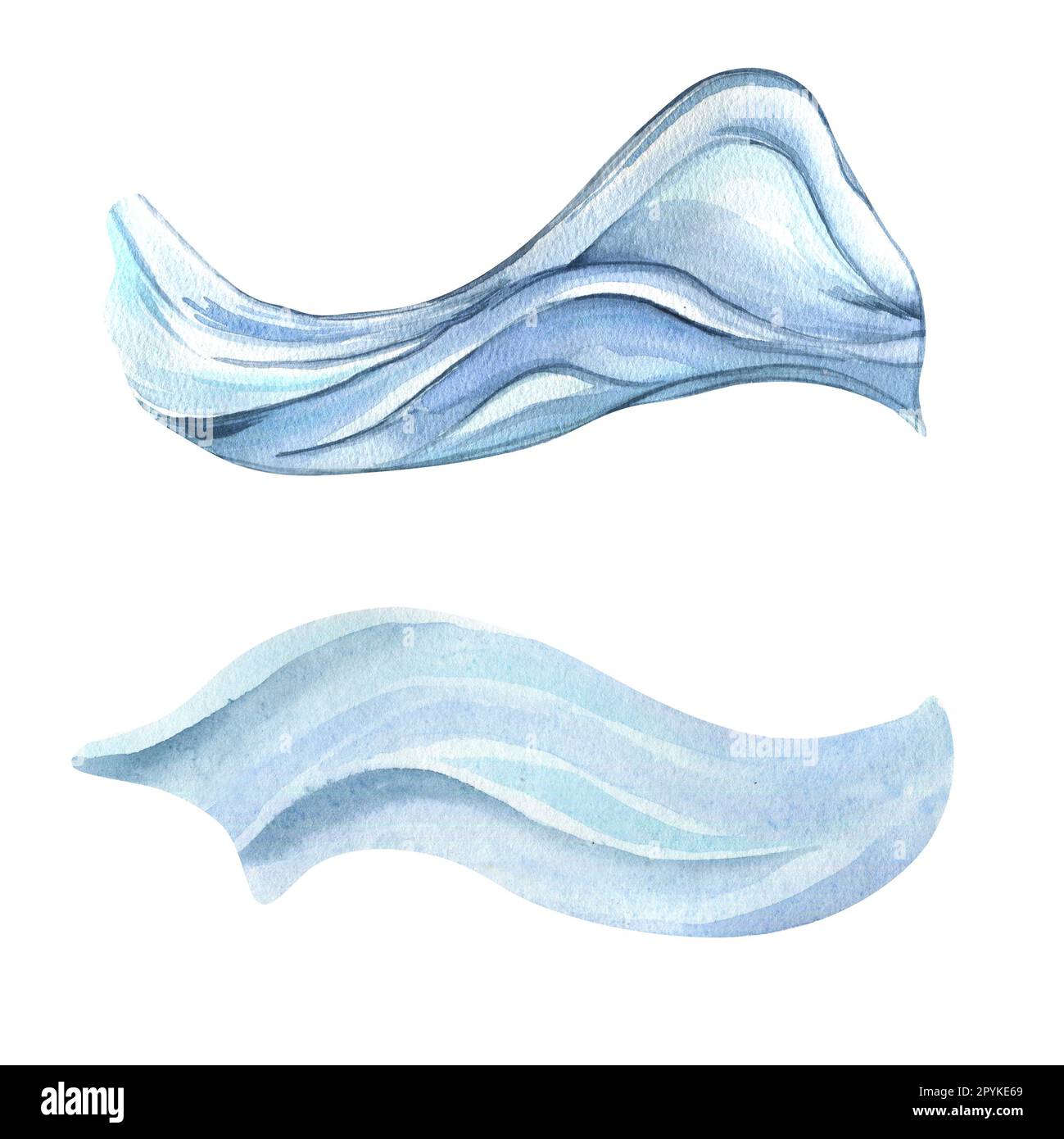 Water waves blue color watercolor illustration isolated on white ...